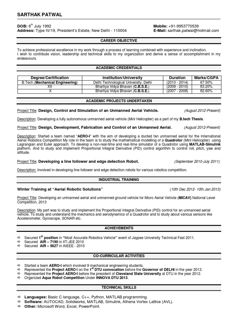 Resume Sarthak | PDF | Quadcopter | Robotics