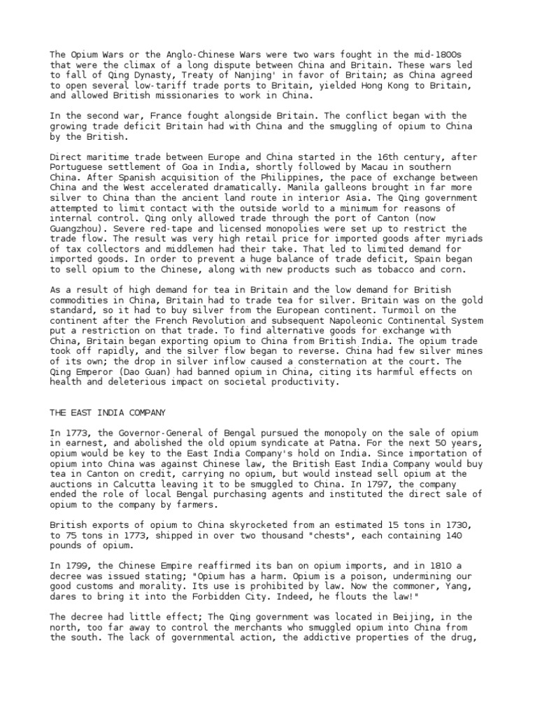 Chinese History: The Opium Wars | PDF | Opium | East India Company