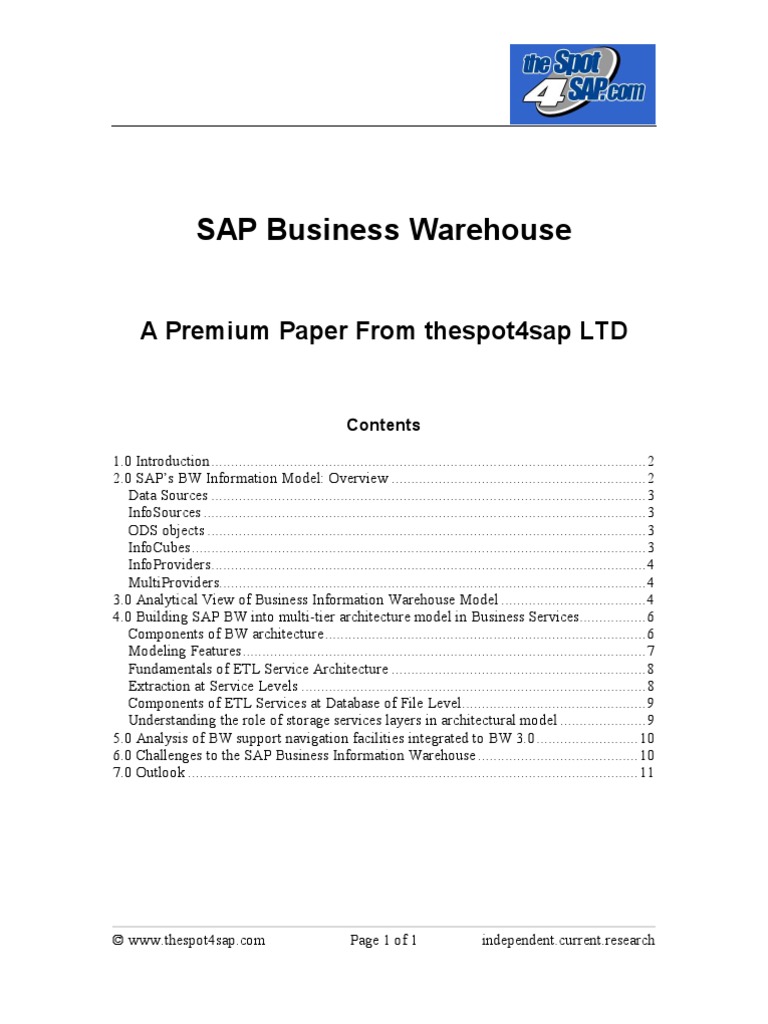 SAP Business Warehouse: A Premium Paper From Thespot4sap LTD | PDF ...