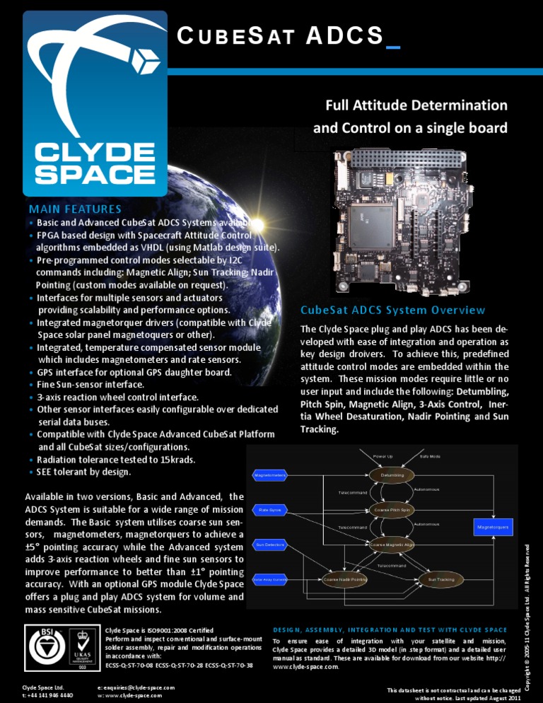 CubeSat ADCS Datasheet | PDF | Attitude Control | Spaceflight