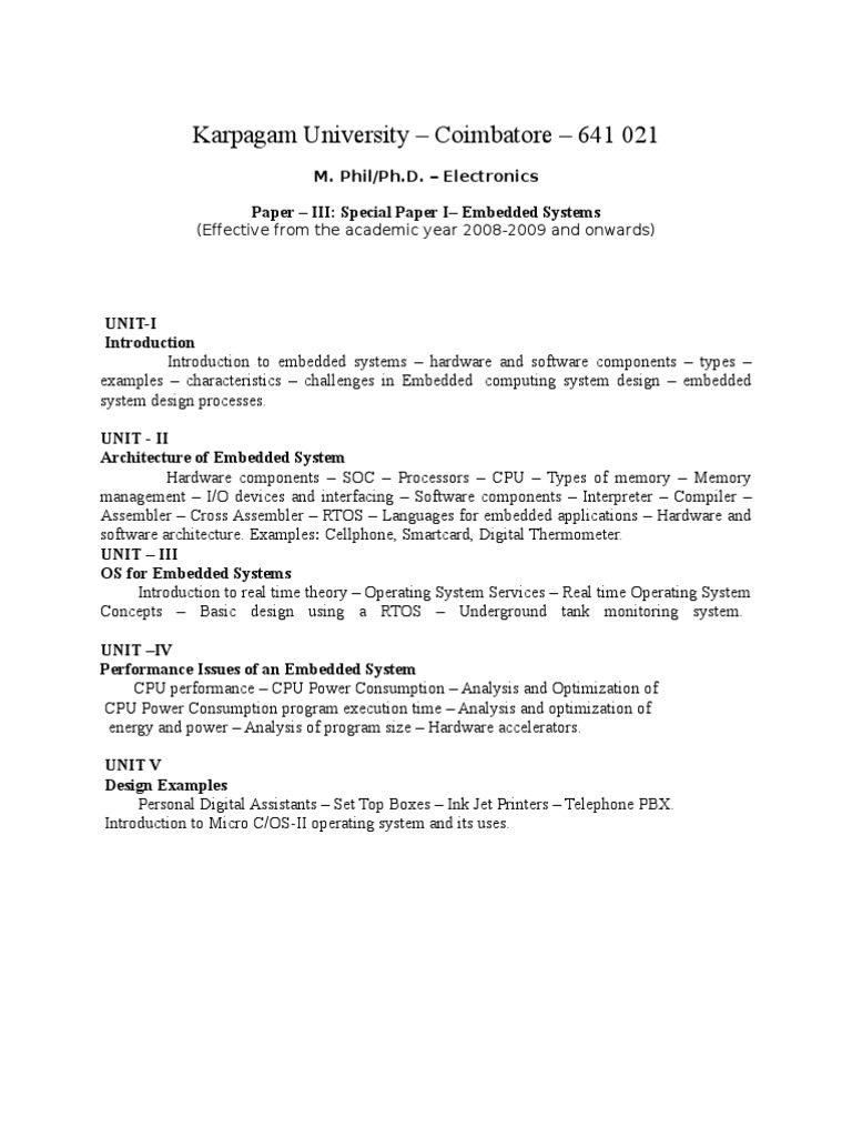 Embedded Systems Syllabus Pdf Embedded System Computer Program
