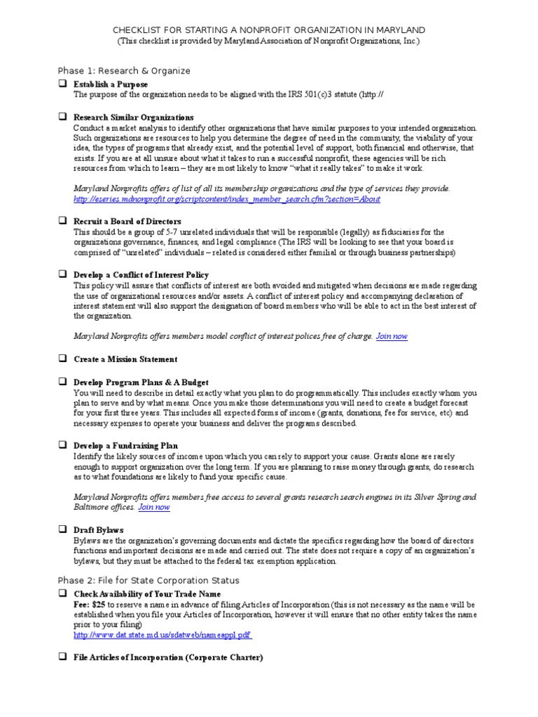 Checklist Nonprofit | Nonprofit Organization | 501(C) Organization