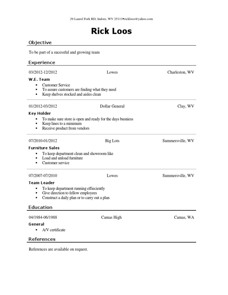 Retail Experience Resume of Rick Loos | PDF