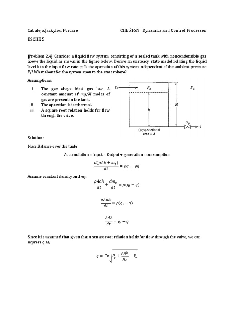 Problem 2.4 Seborg | PDF Problem 2.4 Seborg | PDF