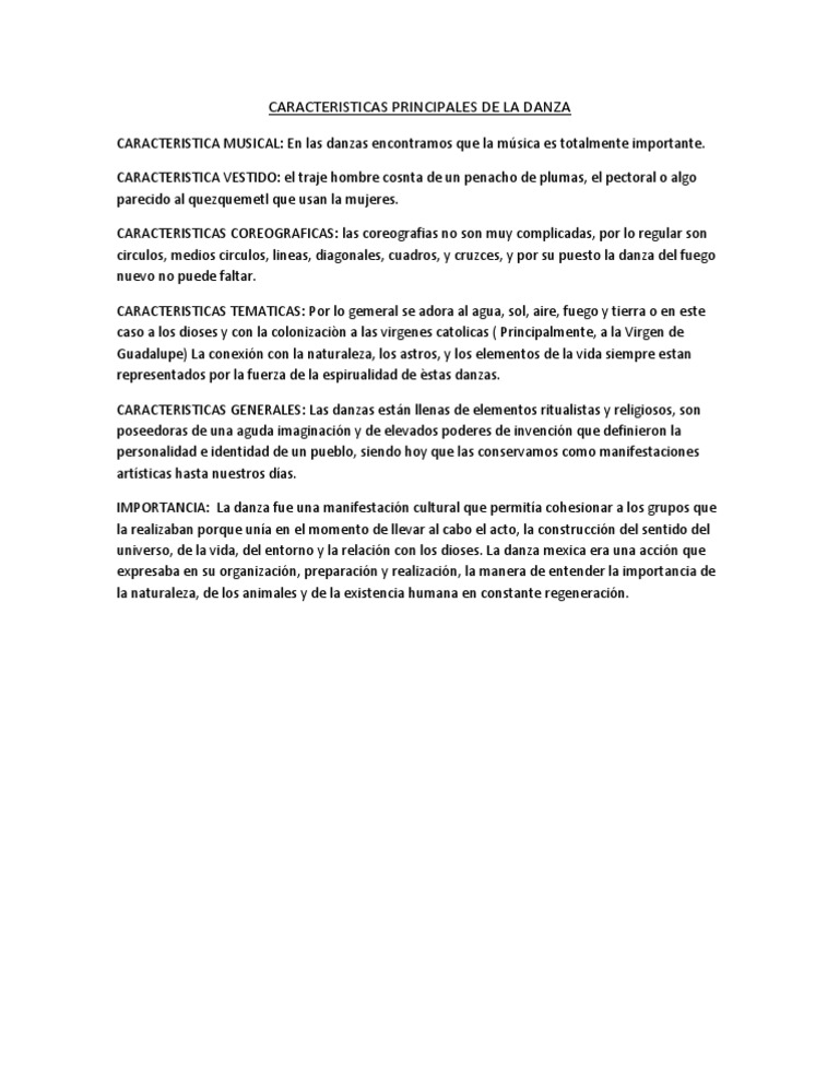 Caracteristicas Principales de La Danza | PDF | Bailes | Naturaleza
