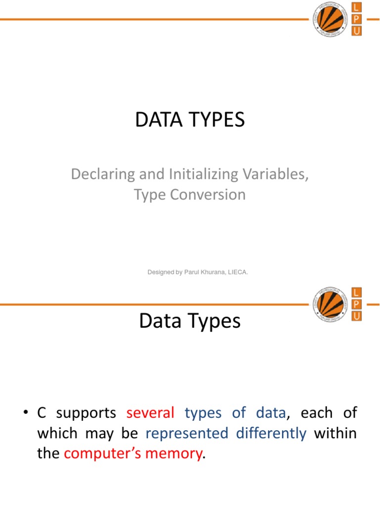 Data Types Declaring And Initializing Variables Type Conversion Pdf Integer Computer