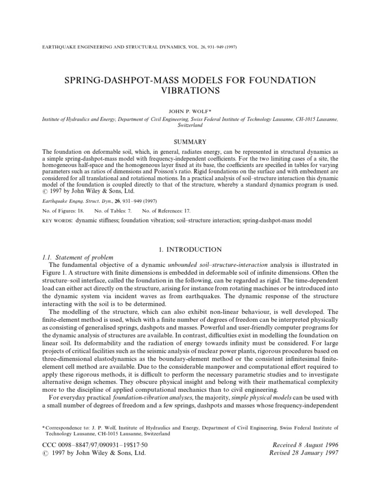 1997 Spring-Dashpot-mass Models For Foundation Vibrations | PDF | Physics | Mechanical Engineering