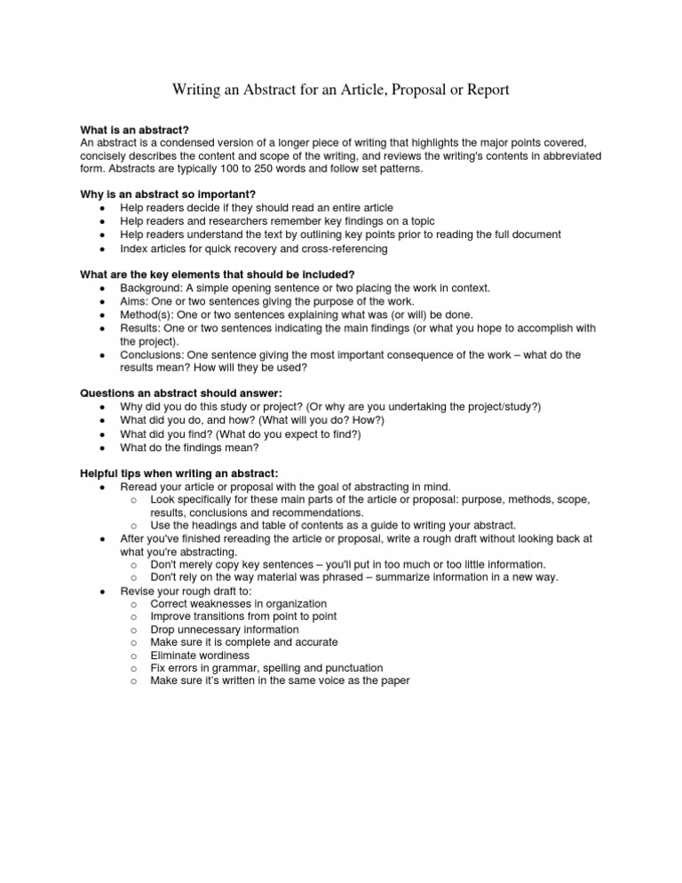 Writing Effective Abstracts: A Guide to Summarizing Key Elements and ...