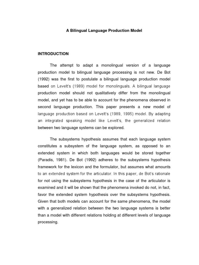 A Bilingual Language Production Model | PDF | Multilingualism | Second ...