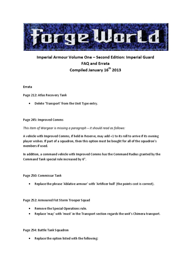 Imperial Armor 2nd Ed FAQ and Errata | PDF | Artillery | Tanks
