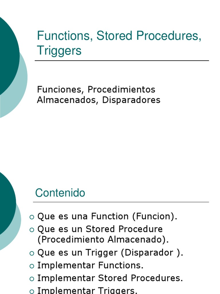 Funciones, Stored Procedures, Triggers | PDF | Tabla (base de datos) | SQL