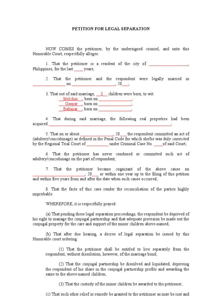 Petition for Legal Separation in Philippines | PDF | Social Science | Law