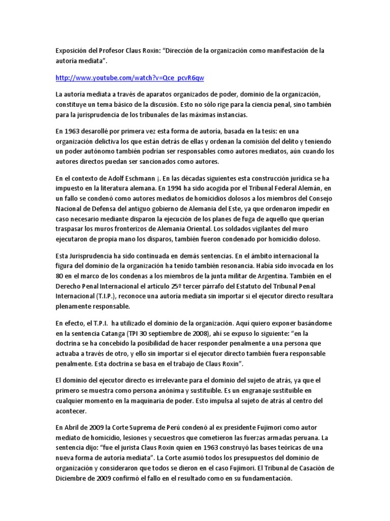 Exposición Del Profesor Claus Roxin | PDF | Derecho penal | Propiedad