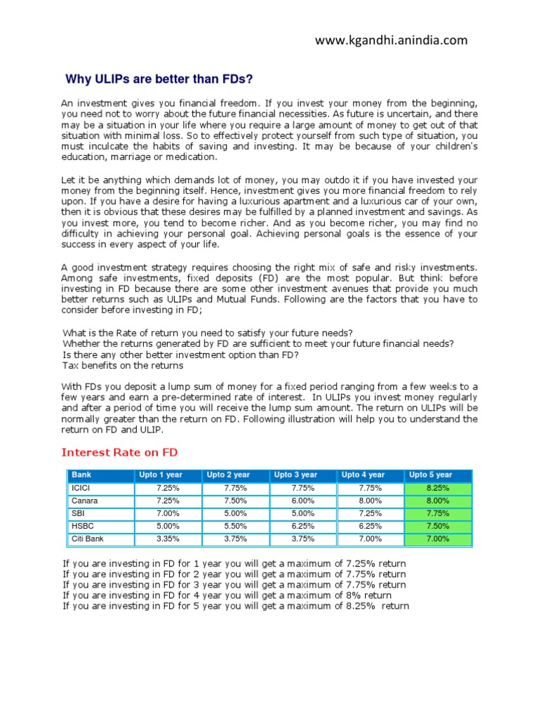 ULIPs vs FDs: Investment Returns Explained | PDF | Insurance ...