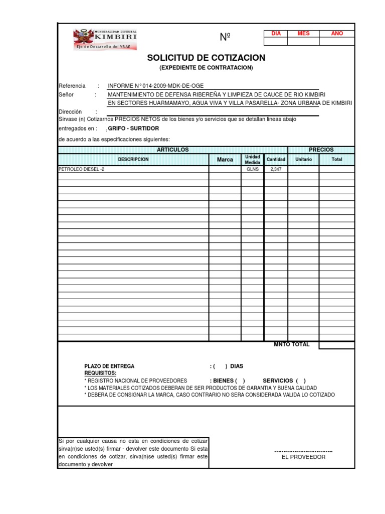 Modelo Solicitud de Cotizacion | Ingeniería | Ingeniería de Edificación