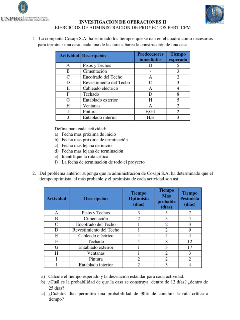 Io2 Ejercicios PERT-CPM | PDF | Software | Probabilidad