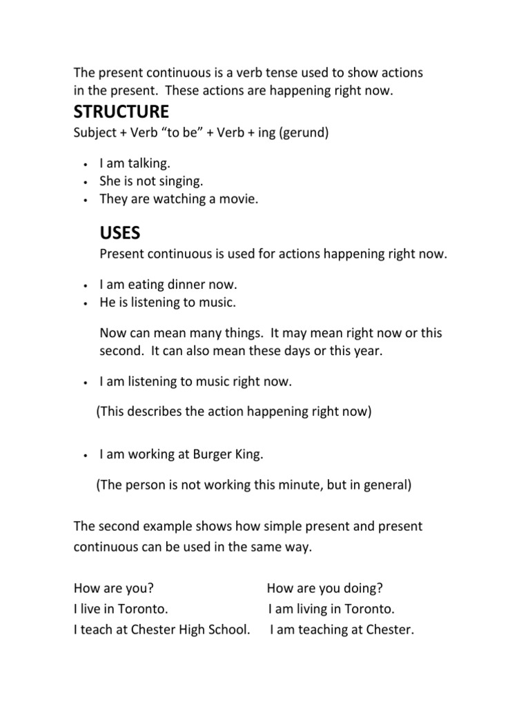 Present Continuous Tense Explained | PDF | Thanksgiving | Christmas And ...