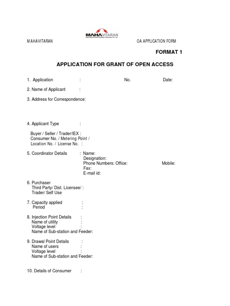 MSEDCL Application For Open - Access | PDF | Indemnity | Electric Power ...