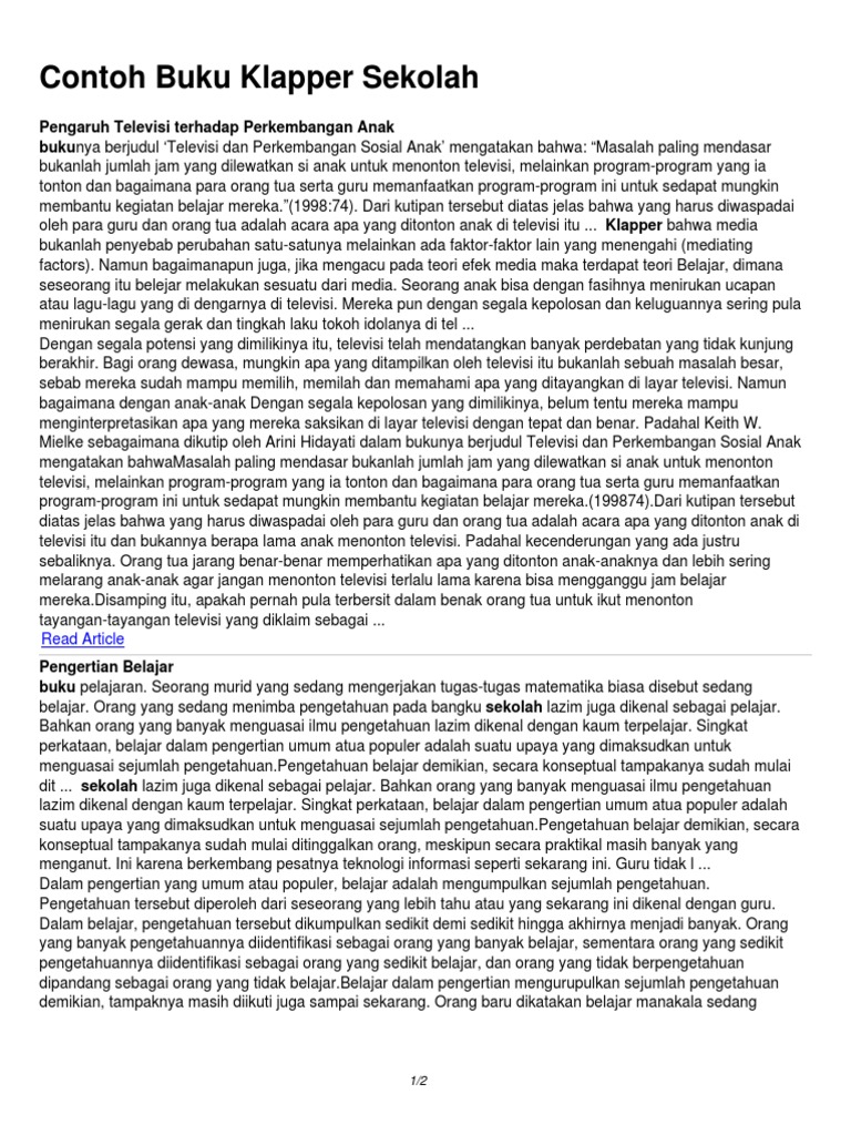 Contoh Buku Klapper Sekolah | PDF