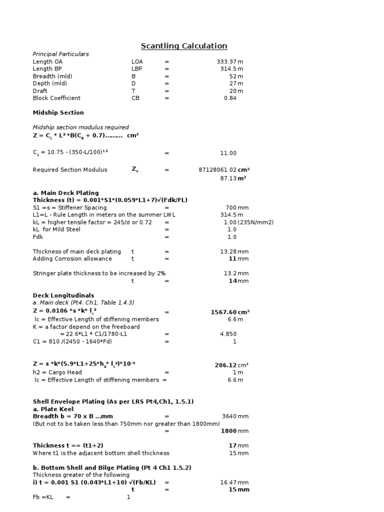 Scantling Calculation for Ship Design | PDF | Technology & Engineering