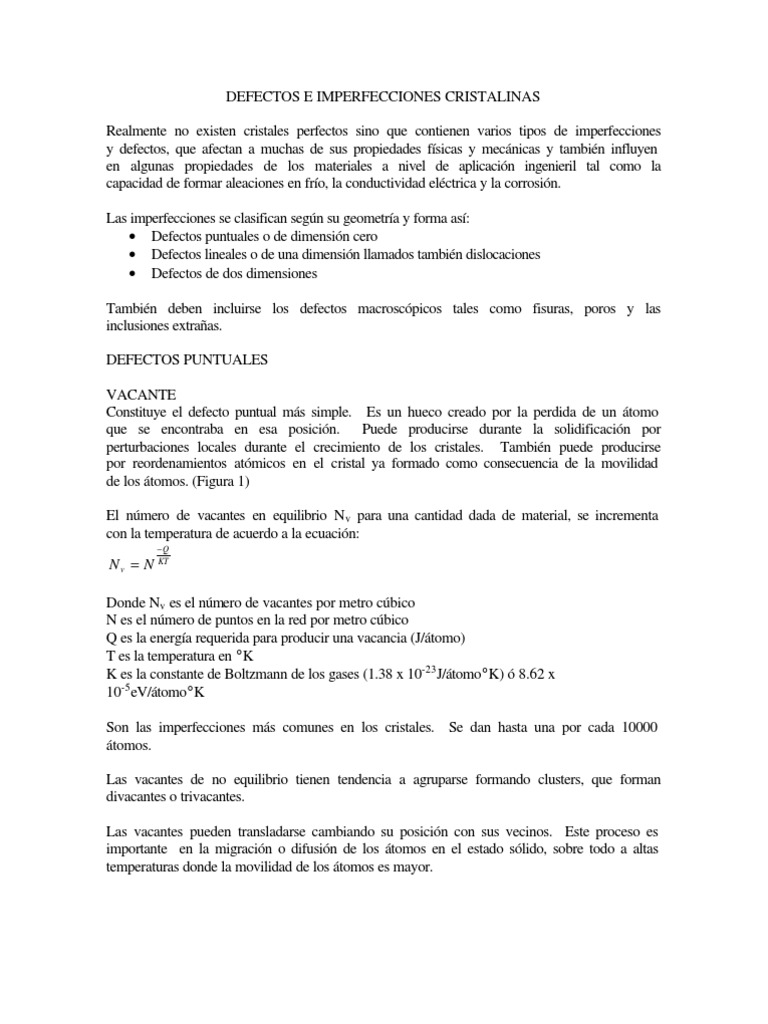 Defectos e Imperfecciones Cristalinas | PDF