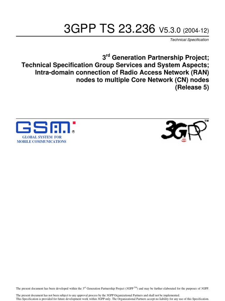 3GPP TS 23.236: Technical Specification | PDF | 3 Gpp | Networks