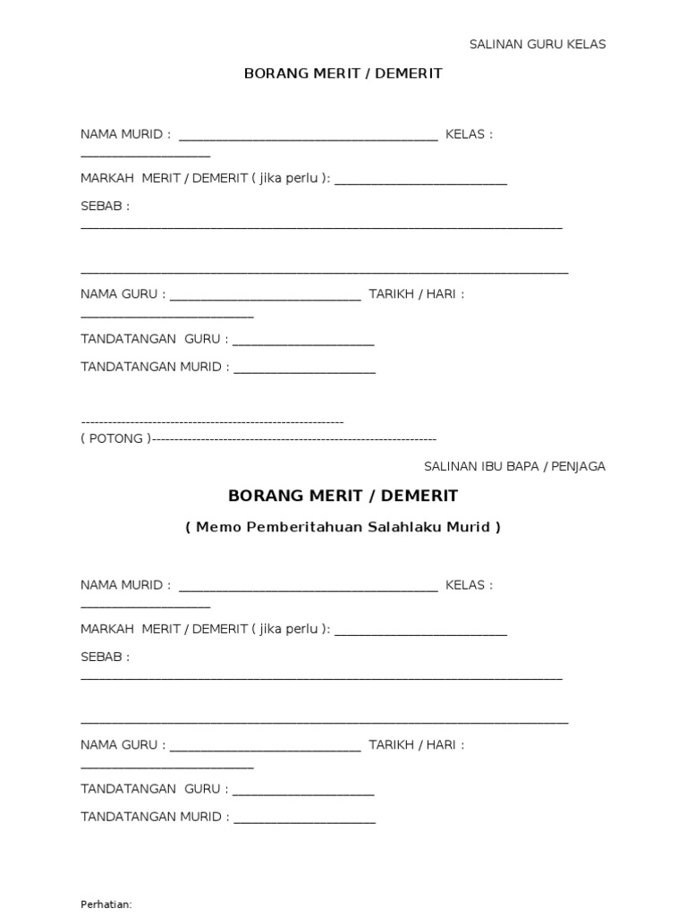 Borang Merit Dan Demerit 1 Murni | PDF