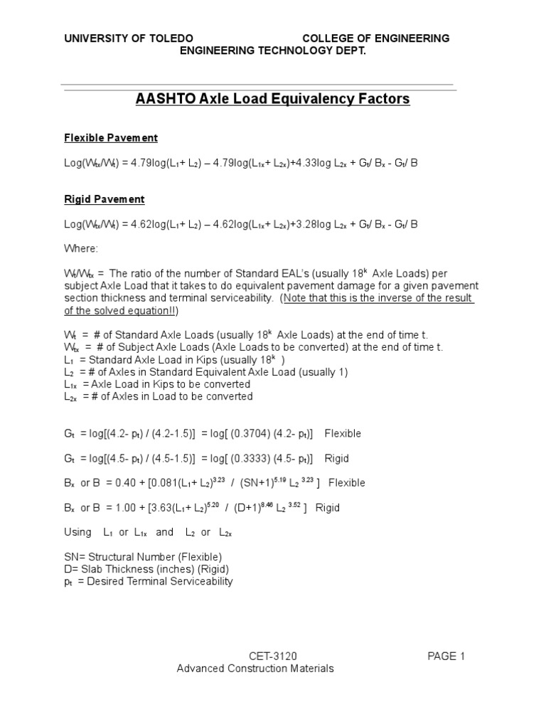 AASHTO Axle Load Equivalency Factors | PDF