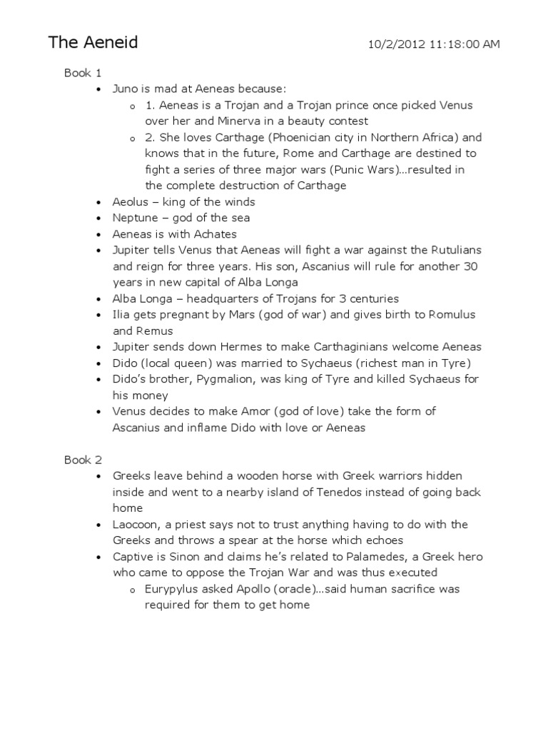 The Aeneid Summary | PDF | Aeneas | Trojan War