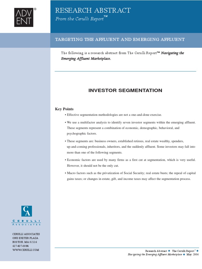 Cerulli Report - Targeting The Affluent and The Emerging Affluent | PDF ...