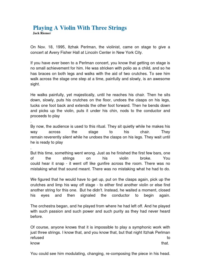 Playing A Violin With Three Strings | PDF | Violin | String Instruments