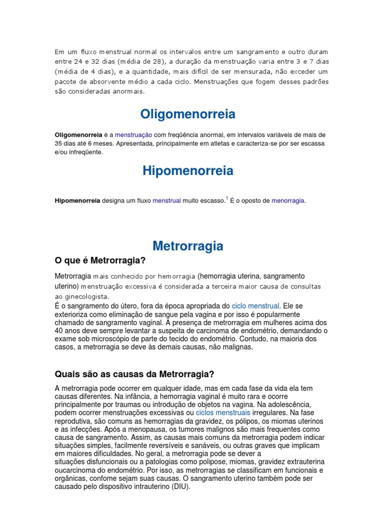 Metrorragia Ou Sangramento Uterino | PDF | Menstruação | Ciclo menstrual