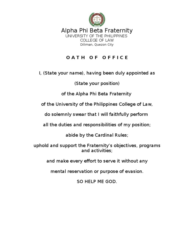 Alpha Phi Beta Oath of Office | PDF | Self-Improvement | Lifestyle