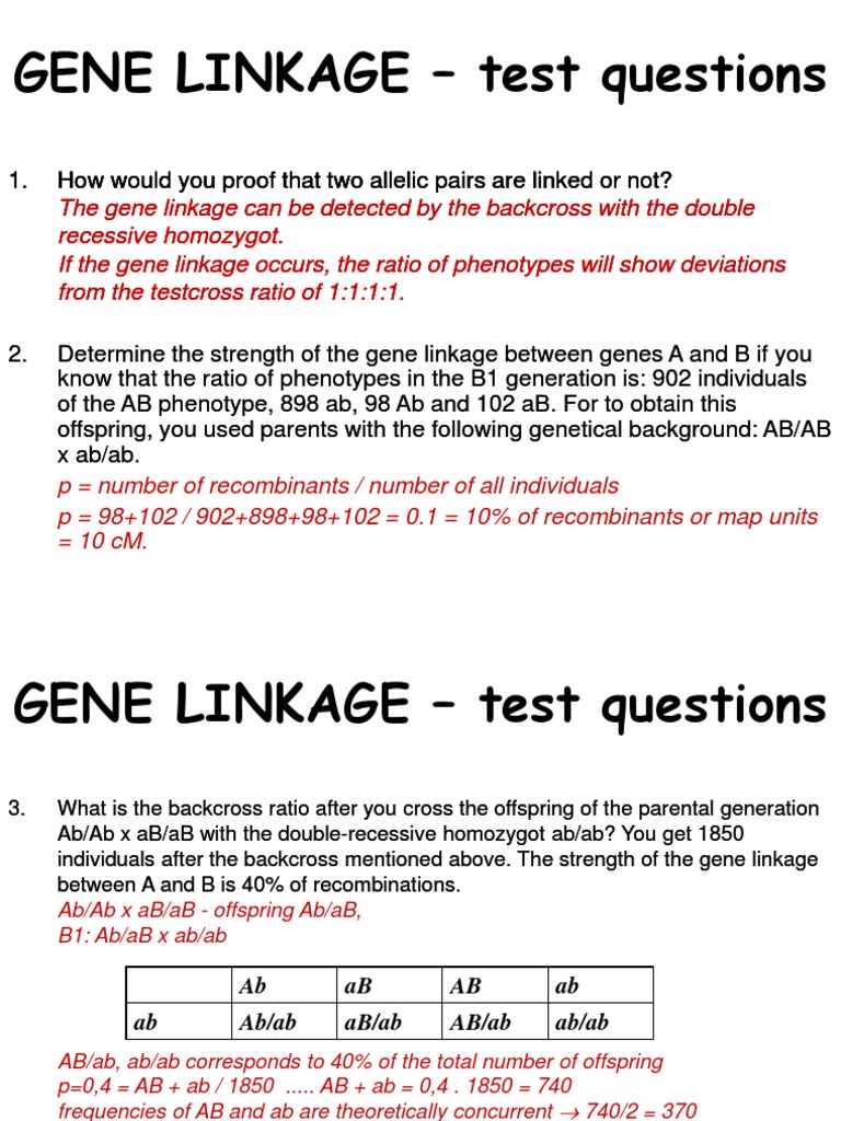 NE LINKAGE - Test Questions | PDF | Genetic Linkage | Zygosity