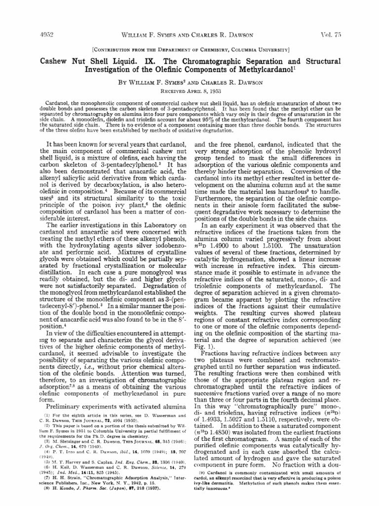 Cashew Nut Shell Liquid. The Chromatographic Separation and Structural ...