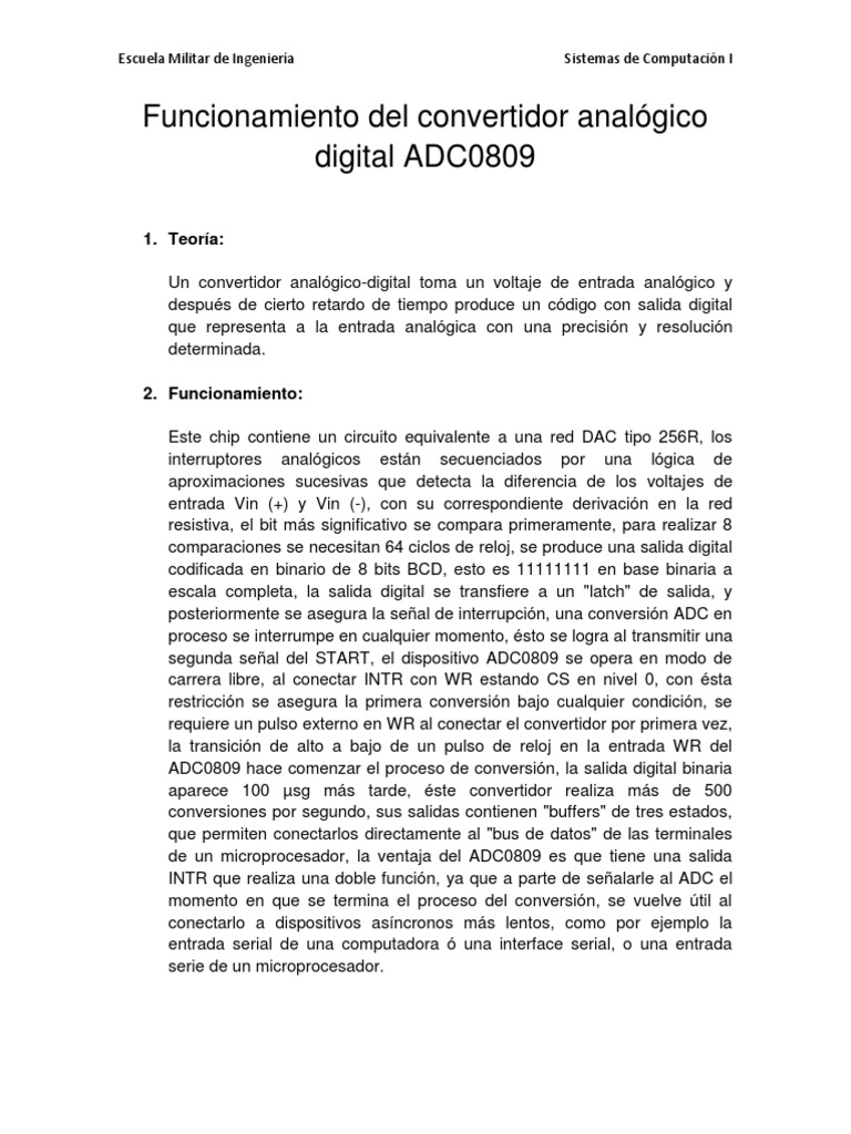Funcionamiento Del Convertidor Analógico Digital ADC0809 | PDF | Conversor analógico a digital ...