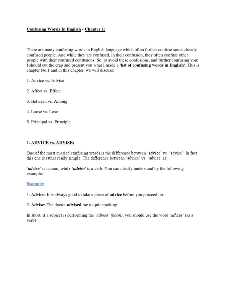 Confusing Words in English - Chapter 1:: Example | PDF | Irony | Morphology