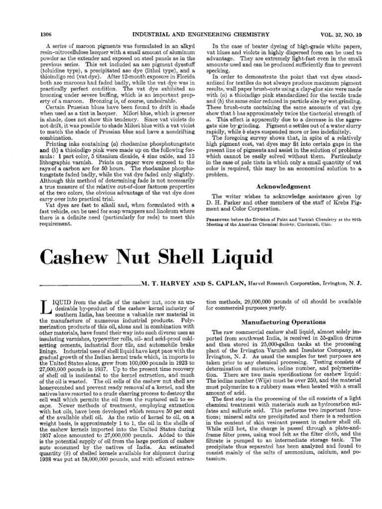 Cashew Nut Shell Liquid | PDF | Petroleum | Paint