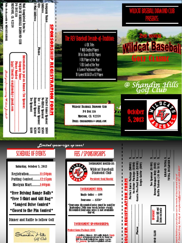 2013 Wildcat Baseball Golf Brochure | PDF | Baseball Field | Sports
