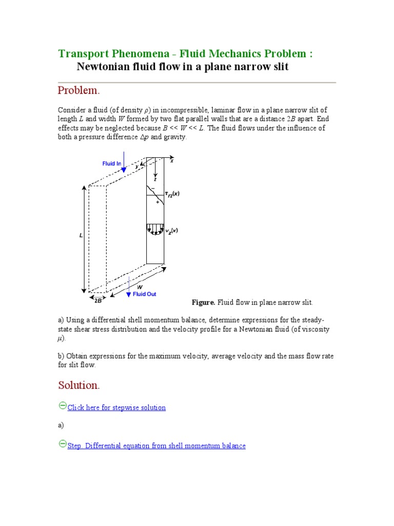Fluid flow in a narrow slit | PDF | Fluid Dynamics | Shear Stress