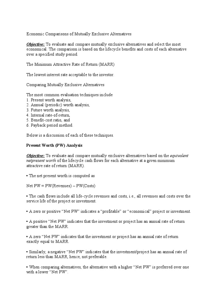 Lecture - Notes17 - Economic Comparisons of Mutually Exclusive ...