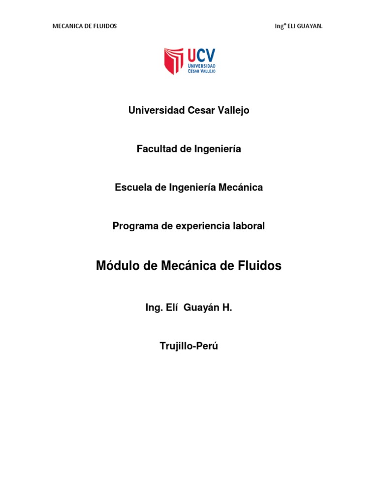 Mecanica de Fluidos Modulo Eli Guayan H 1 | PDF | Numero Reynolds | Viscosidad