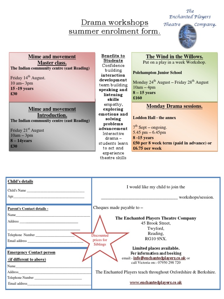 Enchanted Players Drama Workshops Enrolment | PDF | Cognition ...