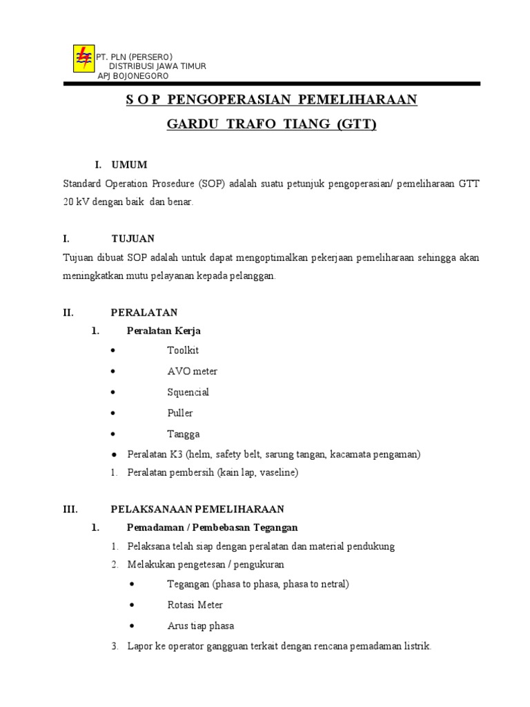 SOP Pemeliharaan Gardu Trafo | PDF | Sains & Matematika | Komputer