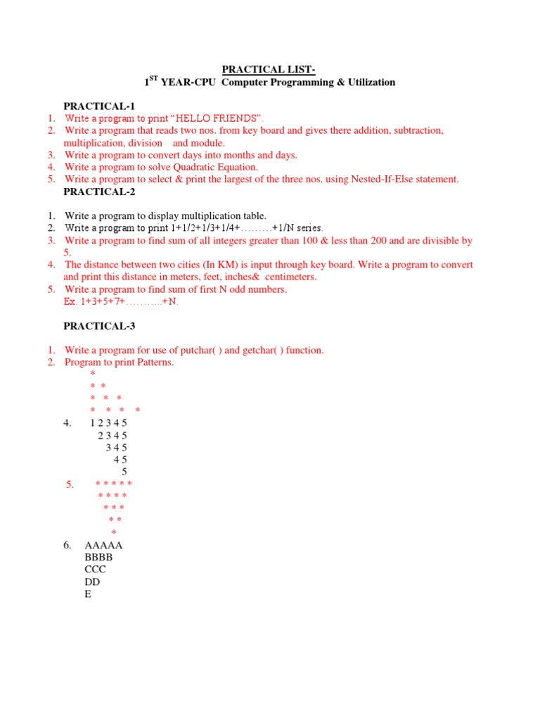 Practical List-1 YEAR-CPU Computer Programming & Utilization Practical ...