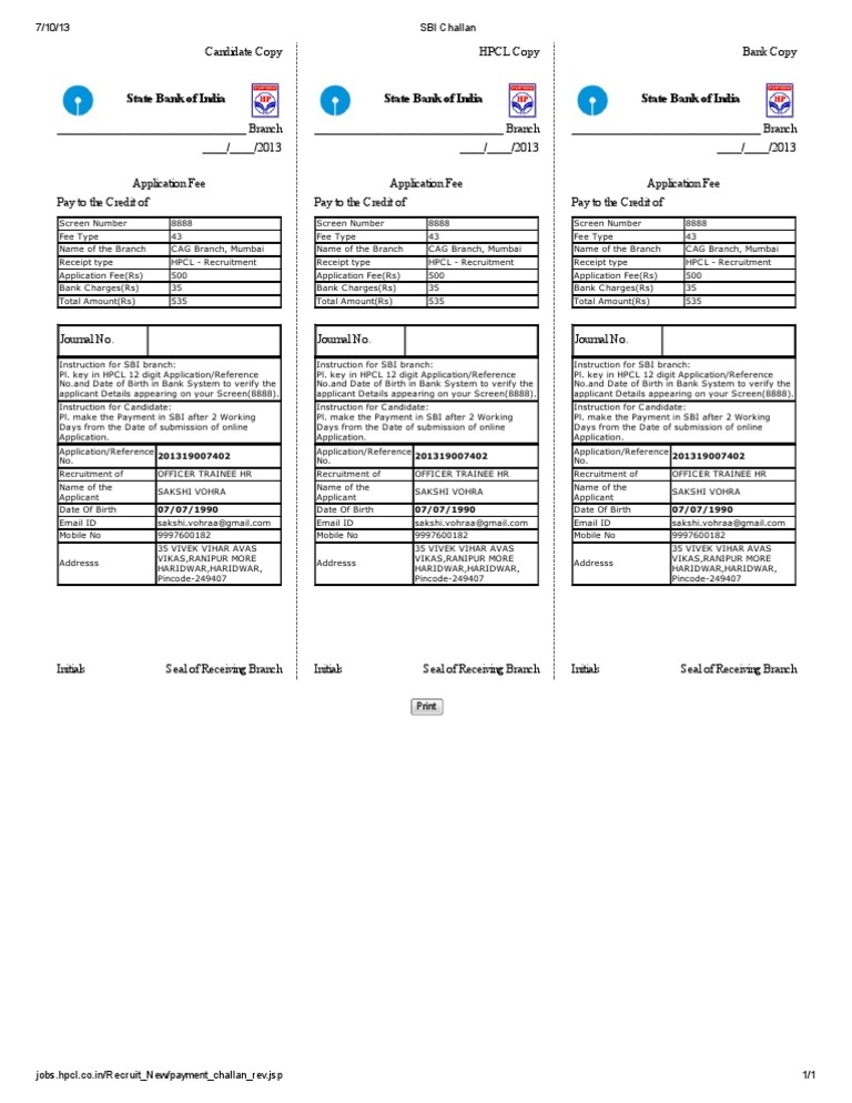 SBI Challan | PDF | Service Industries | Payments