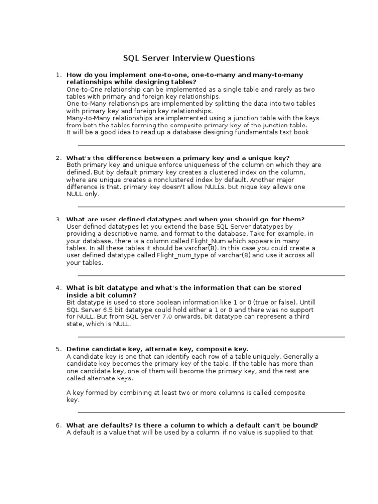 Sql Server Interview Questions Pdf Database Index Microsoft Sql Server