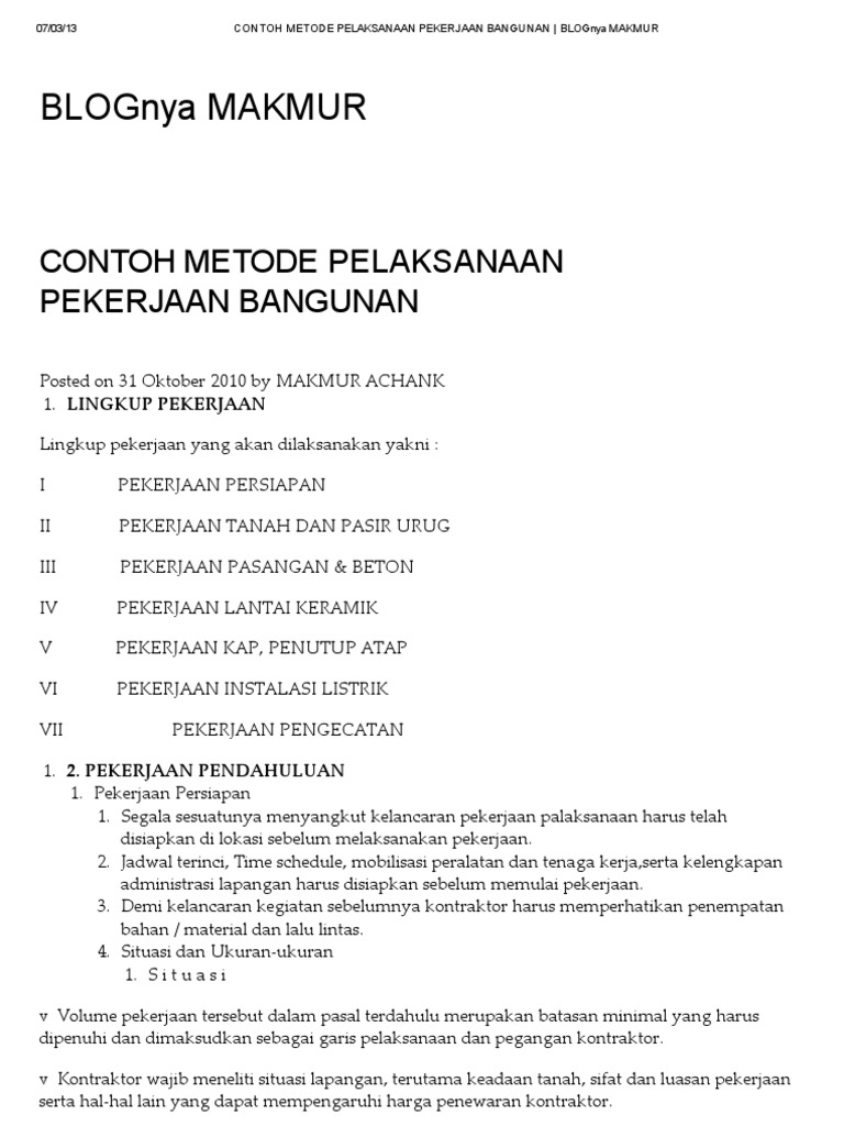 CONTOH METODE PELAKSANAAN PEKERJAAN BANGUNAN - BLOGnya MAKMUR PDF | PDF