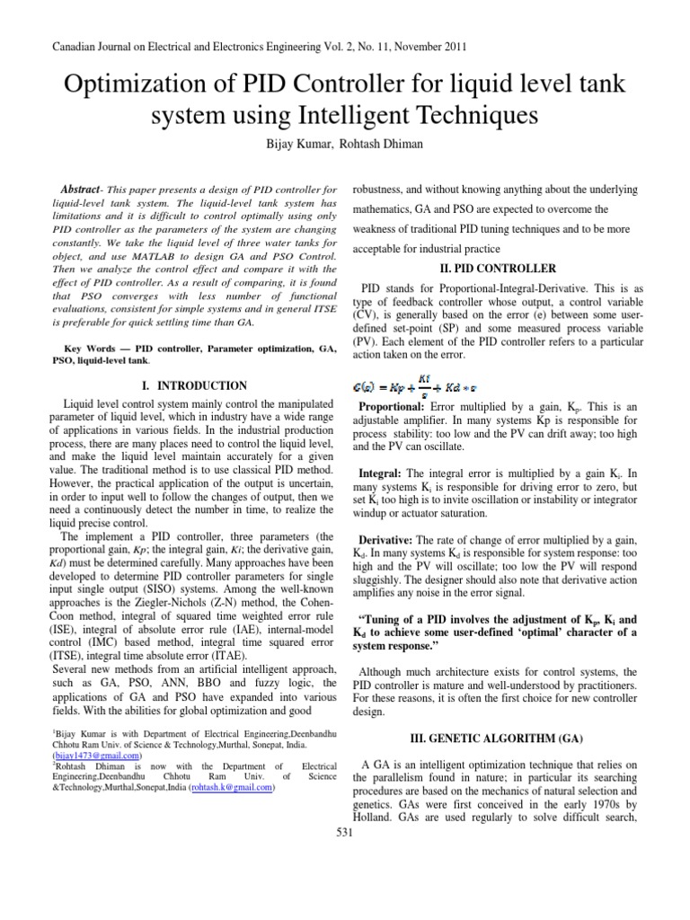EEE 1111 017 Optimization PID Controller Level Tank System | PDF | Control Theory | Genetic ...
