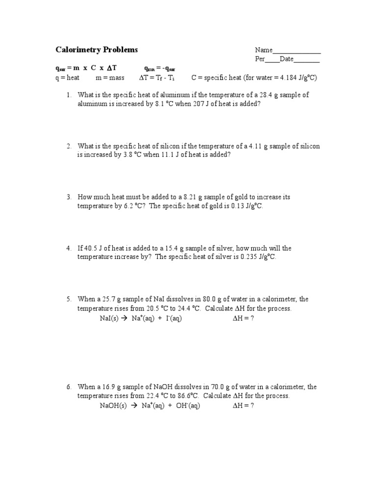 Calorimetry Practice Problems | PDF